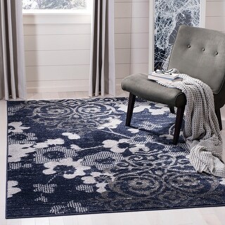 SAFAVIEH Adirondack Roxy Damask Floral Distressed Rug - Navy/Silver - 8 ...